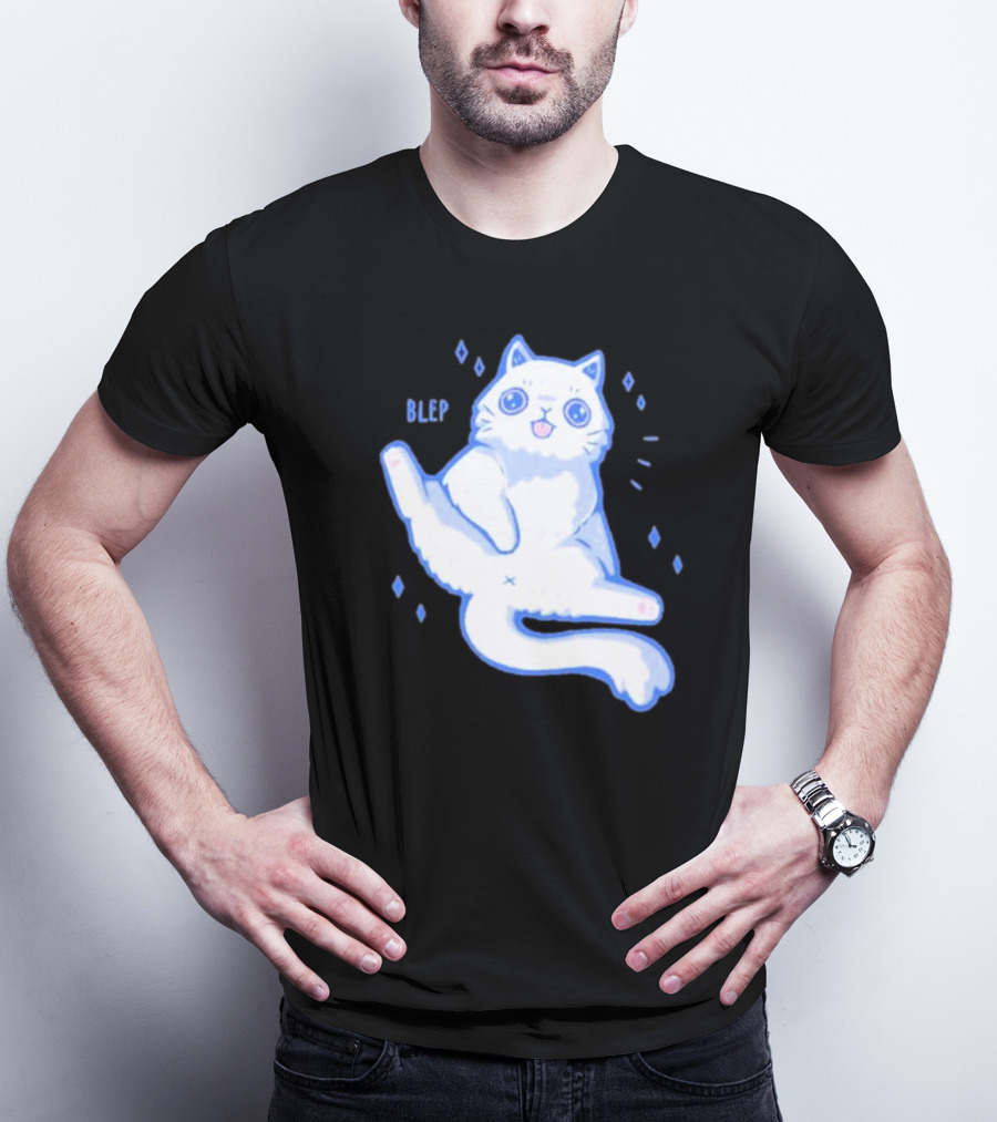 Xmorfina Blep Cute Cat With Tongue Out In Blue And White Cartoon T-Shirt
