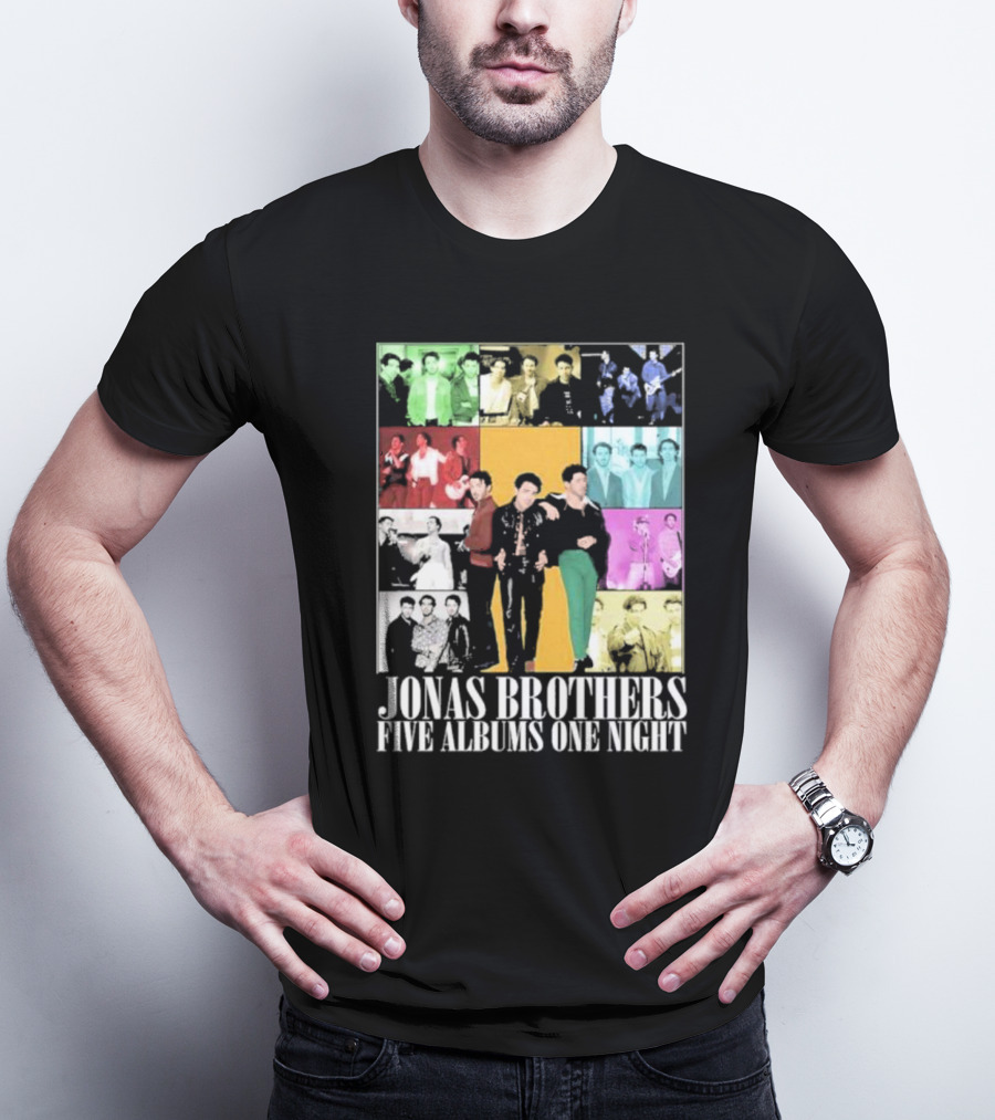 Jonas Brothers Five Albums One Night Multicolor Photo Collage T-Shirt