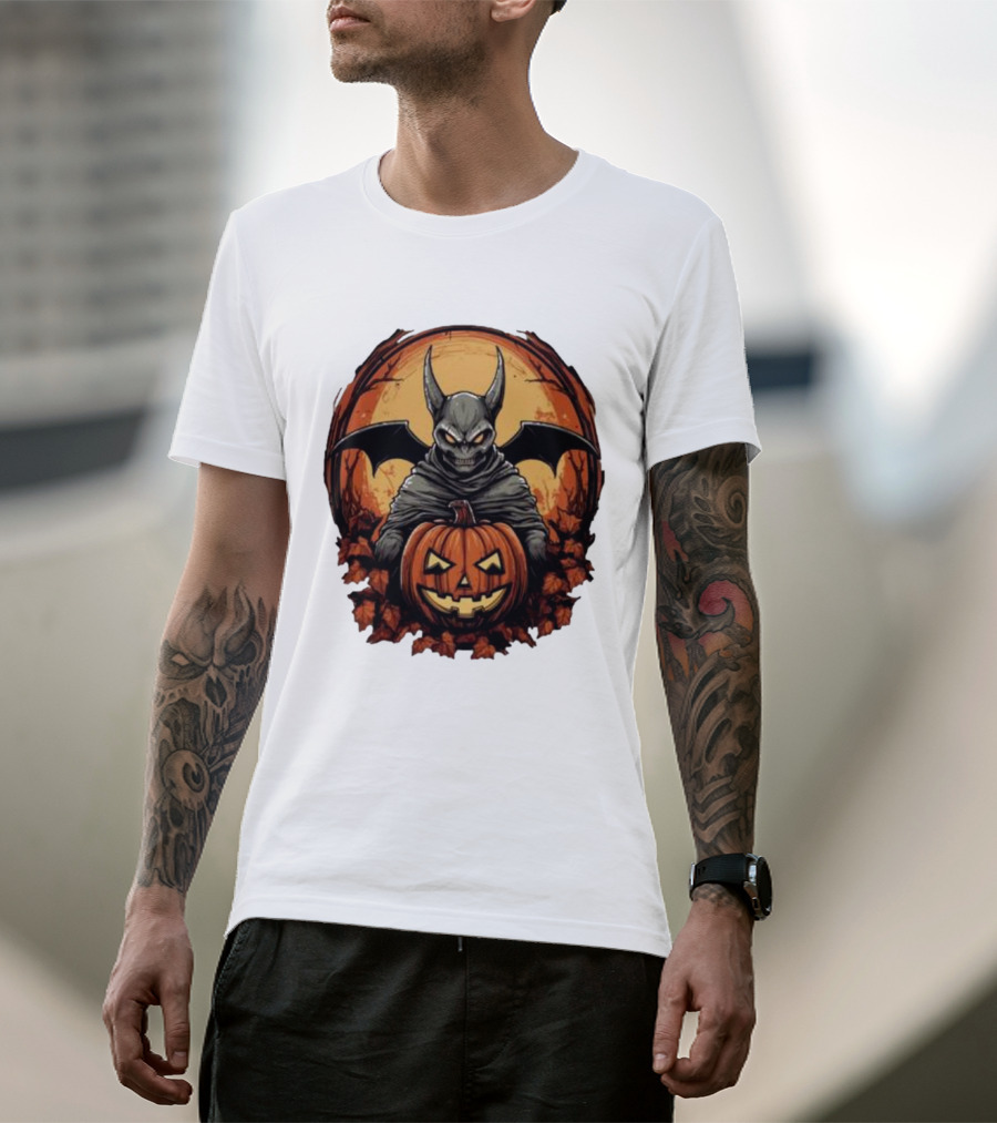 Bat Devil Pumpkin Halloween Moon Shadows T-Shirt