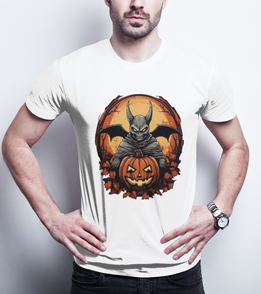 Bat Devil Pumpkin Halloween Moon Shadows T-Shirt