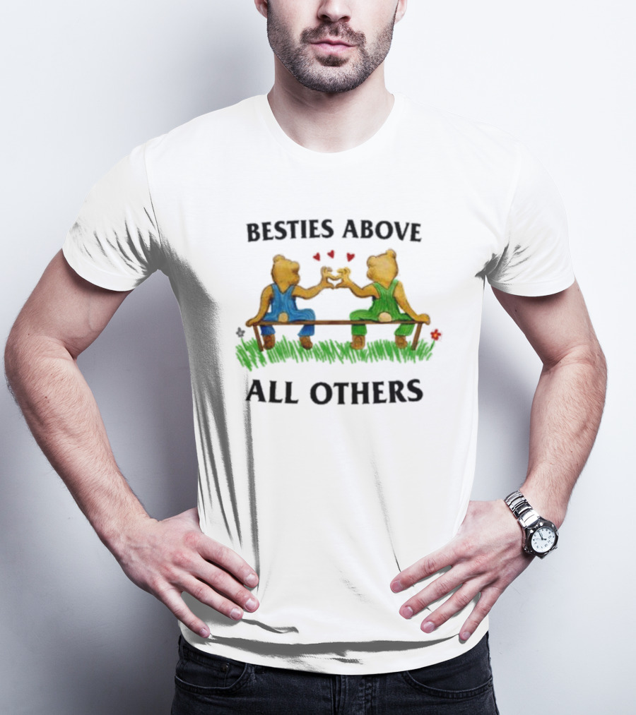 Besties Above All Others Fist Bump Bears On A Bench T-Shirt