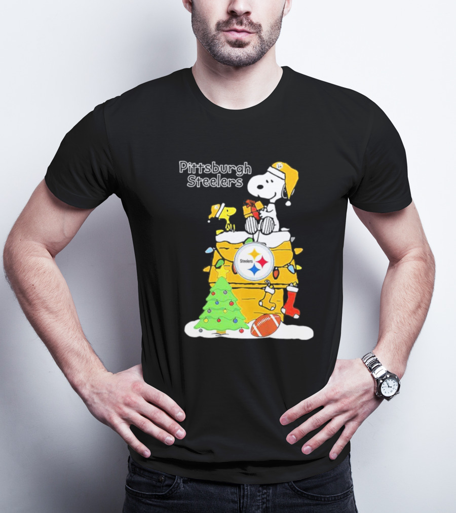 Pittsburgh Steelers Christmas Snoopy Rooftop Holiday Scene T-Shirt