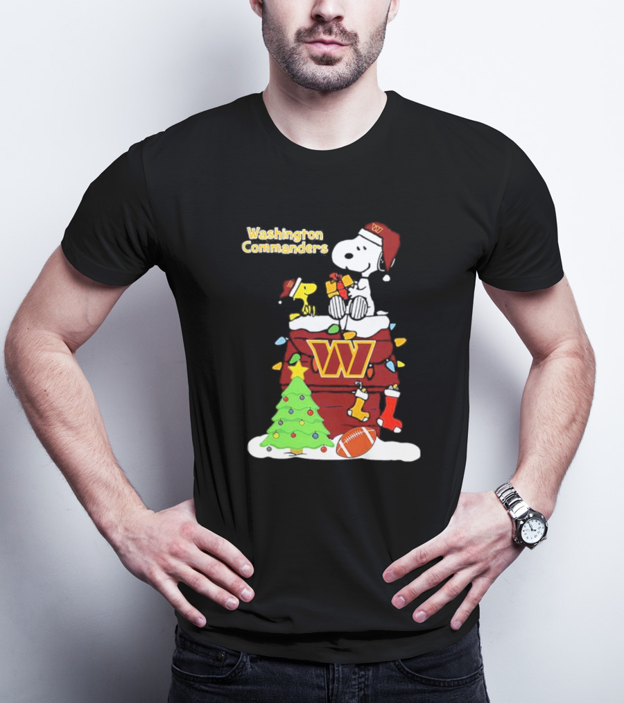 Washington Commanders Christmas Snoopy Chimney Festive Scene T-Shirt