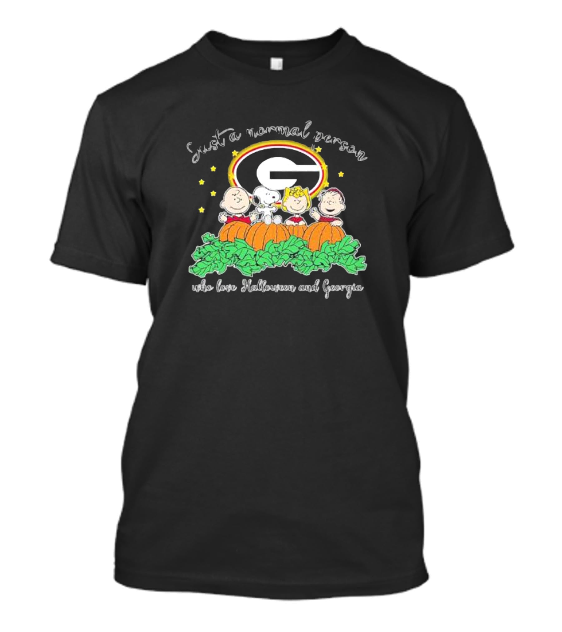 Just A Normal Person Who Love Halloween And Georgia With Peanuts Characters And Georgia Bulldogs T-Shirt