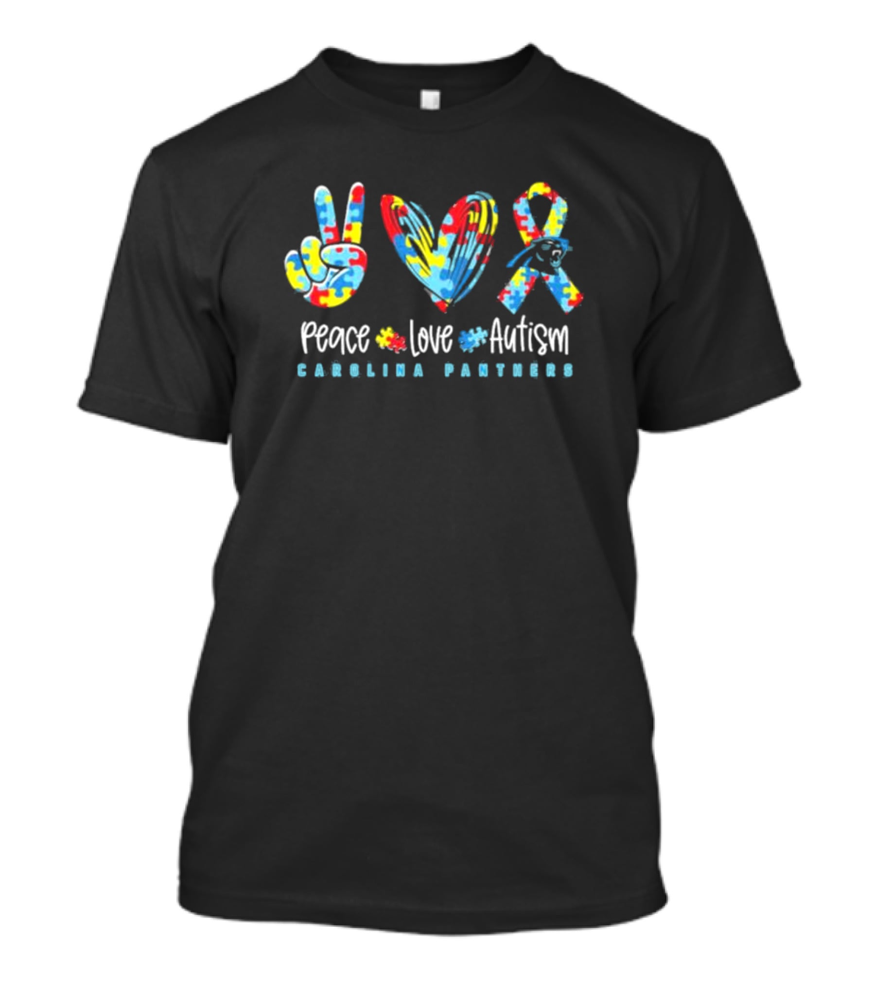 Peace Love Autism Carolina Panthers NFL Puzzle T-Shirt