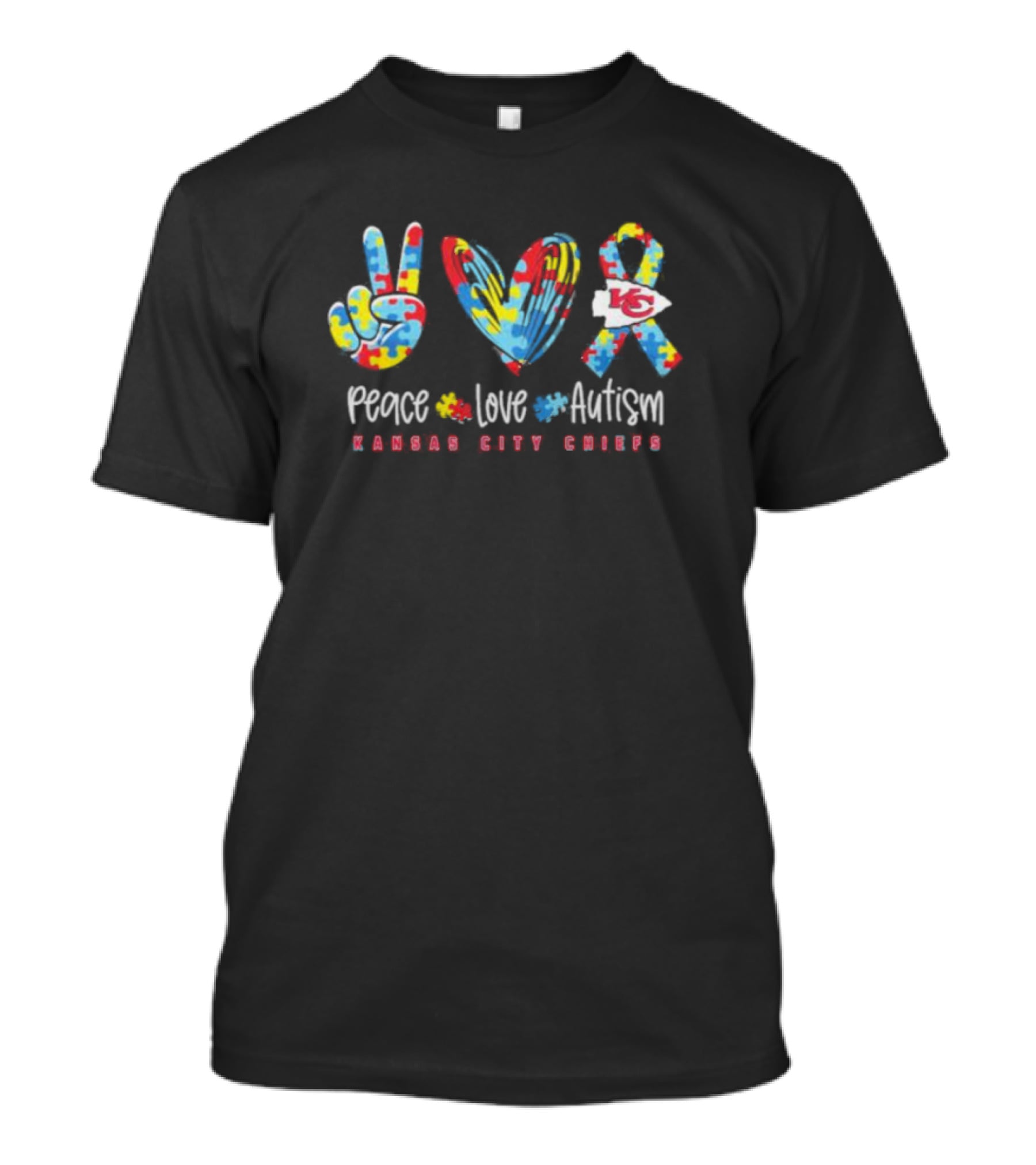 Peace Love Autism Kansas City Chiefs NFL Puzzles T-Shirt