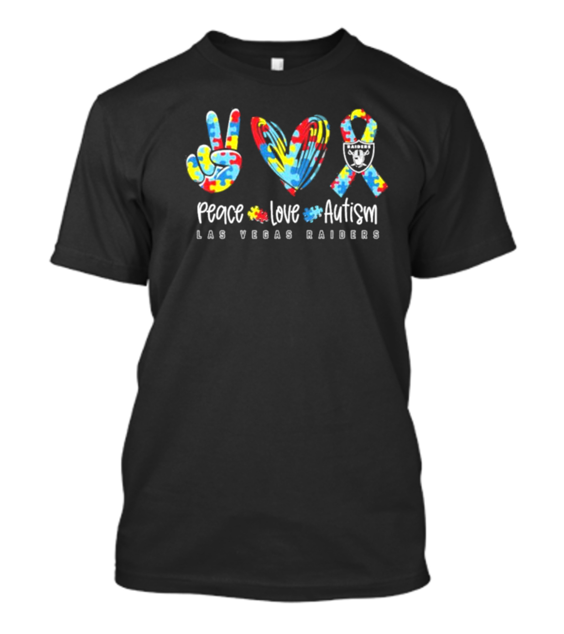 Peace Love Autism Las Vegas Raiders NFL Puzzle T-Shirt