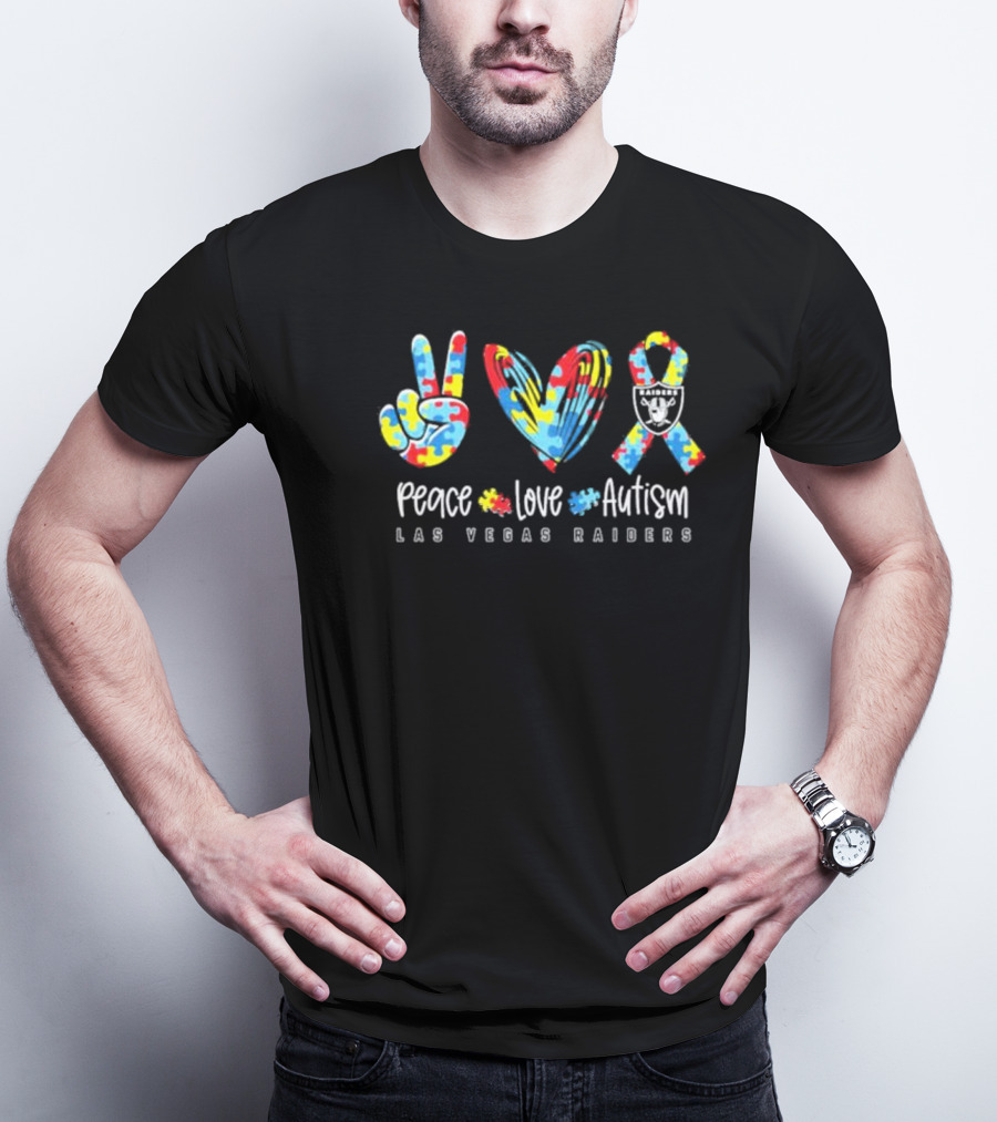 Peace Love Autism Las Vegas Raiders NFL Puzzle T-Shirt
