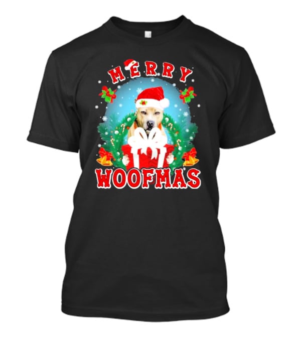 Pitbull Merry Woofmas Santa Hat And Holiday Gift Box T-Shirt