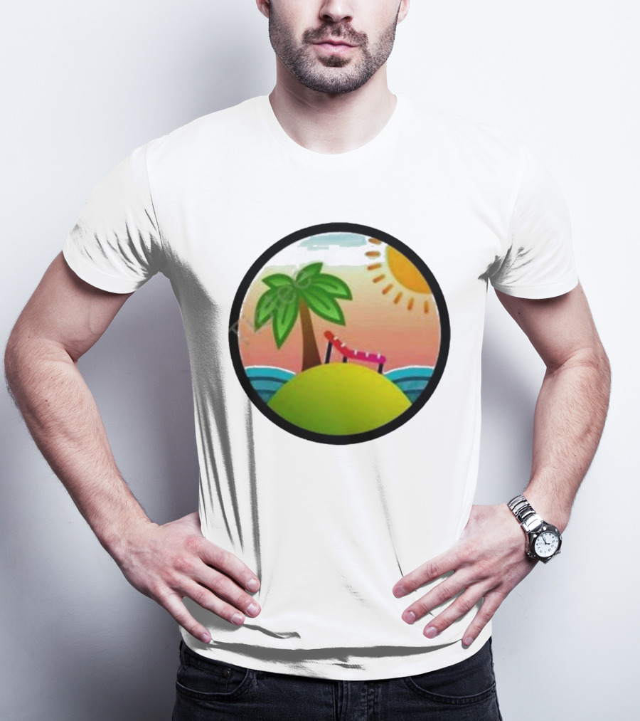 Tanstack Just Relax In Color Sunny Beach Island With Palm Tree And Lounge Chair T-Shirt
