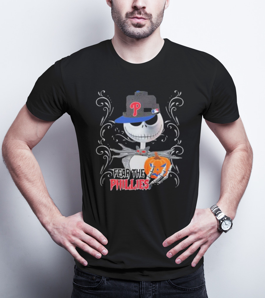 Fear The Phillies Jack Skellington Halloween Pumpkin🎃 T-Shirt