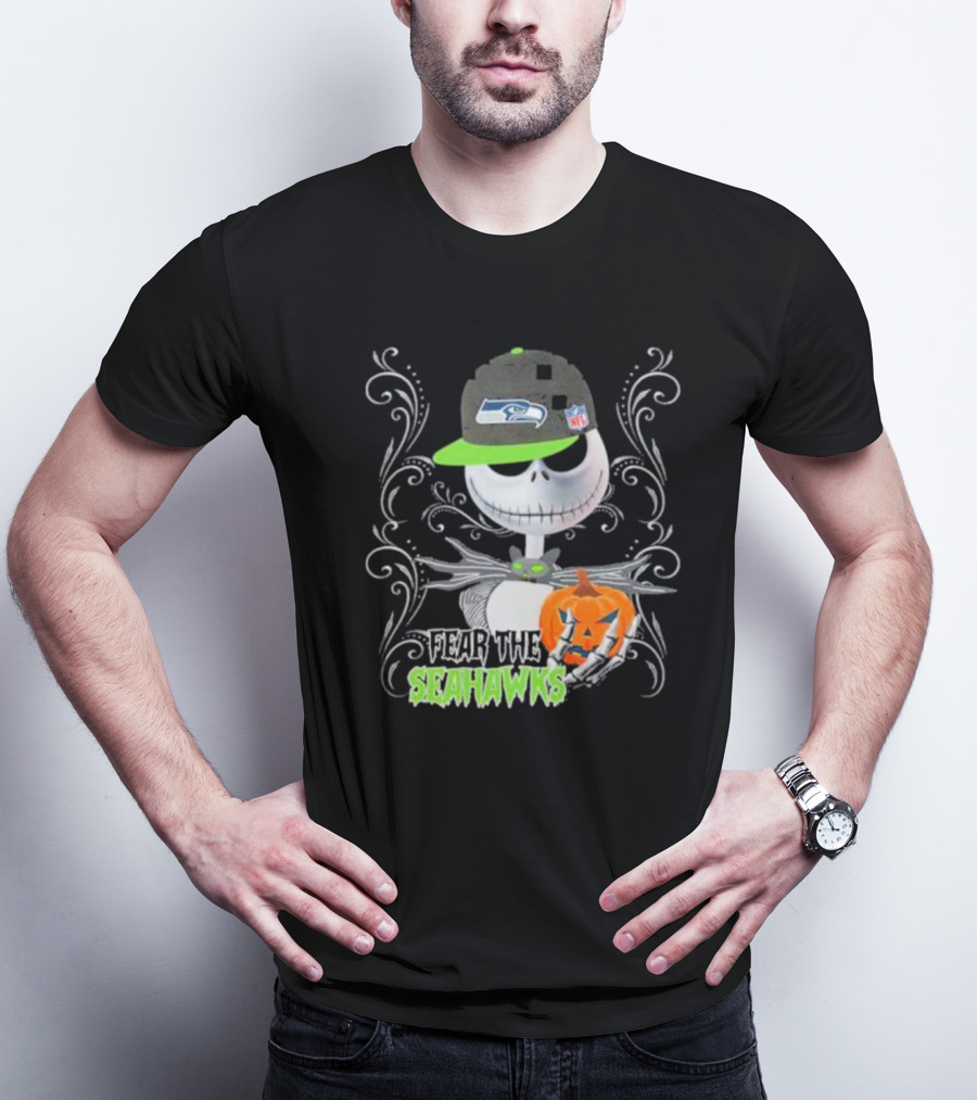 Jack Skellington Pumpkin Halloween Fear The Seattle Seahawks T-Shirt