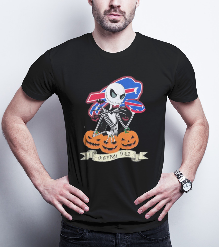 Buffalo Bills Jack Skellington NFL Football Halloween Pumpkins T-Shirt