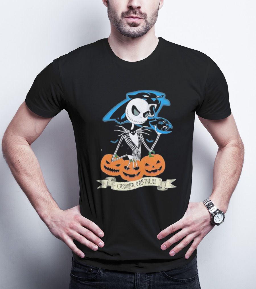 NFL Carolina Panthers Jack Skellington Halloween Football Pumpkins T-Shirt