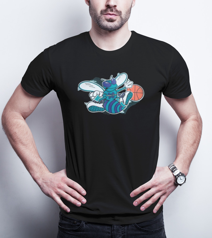 Charlotte Hornets Cartoon Mascot Basketball Playful T-Shirt