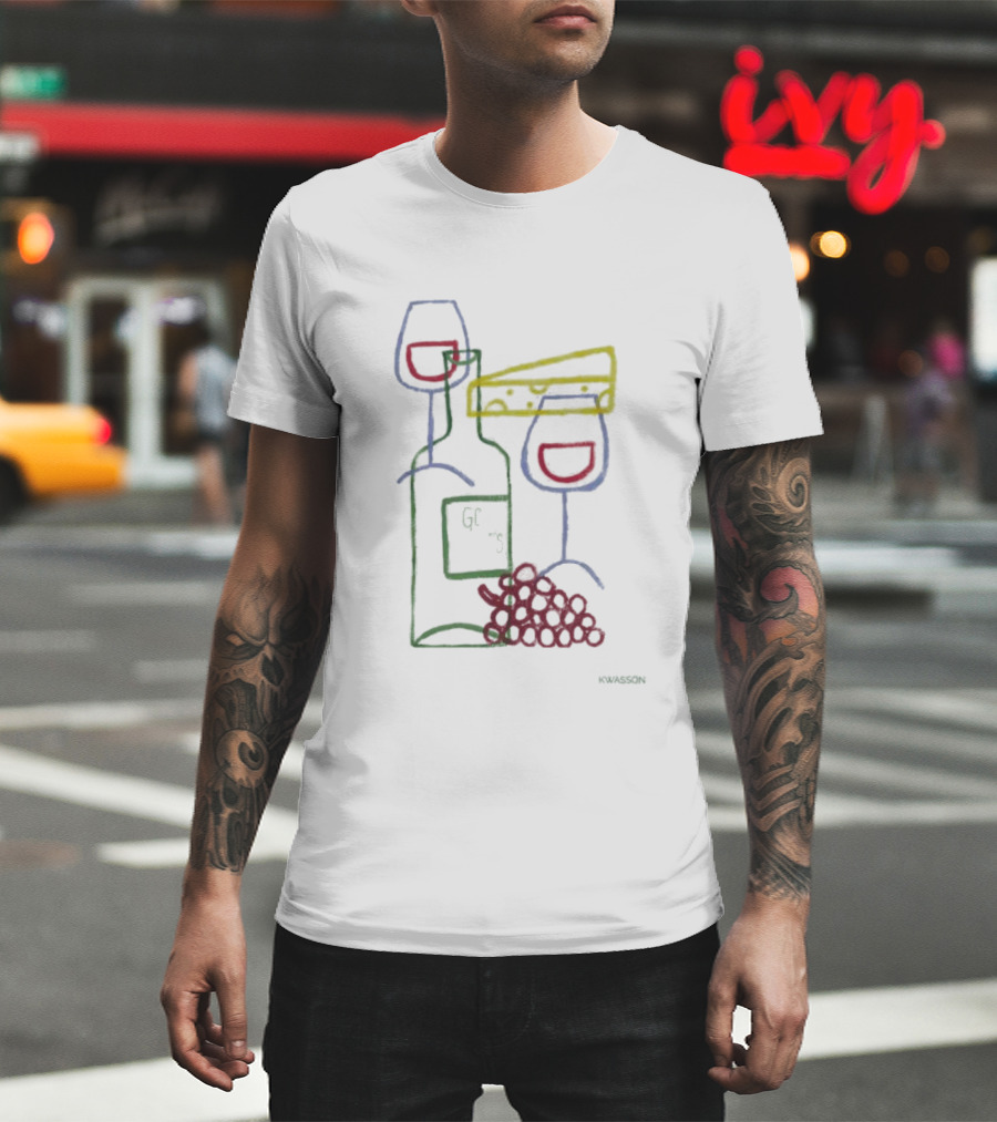 Wine Champagne Good Times Neon Wine Bottle Cheese Grapes T-Shirt