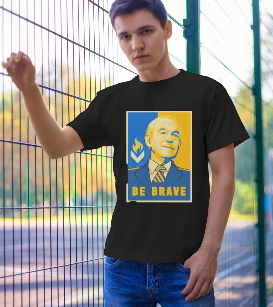 Ron Paul Be Brave Inspirational Blue And Yellow T-Shirt