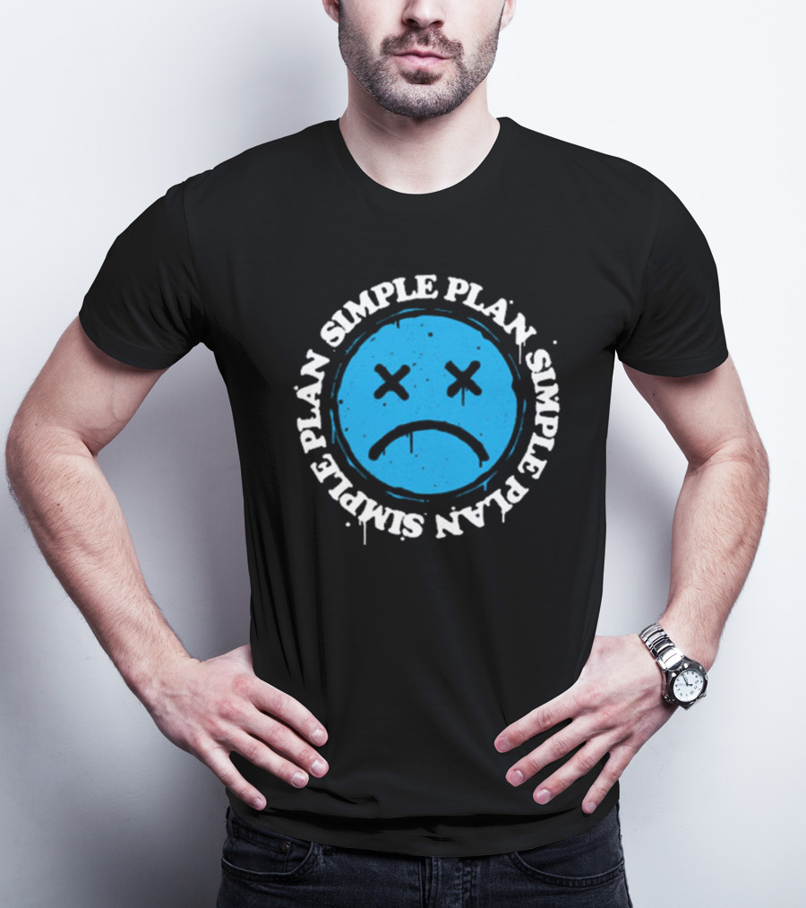 Simple Plan Sad Face Blue Emoticon T-Shirt