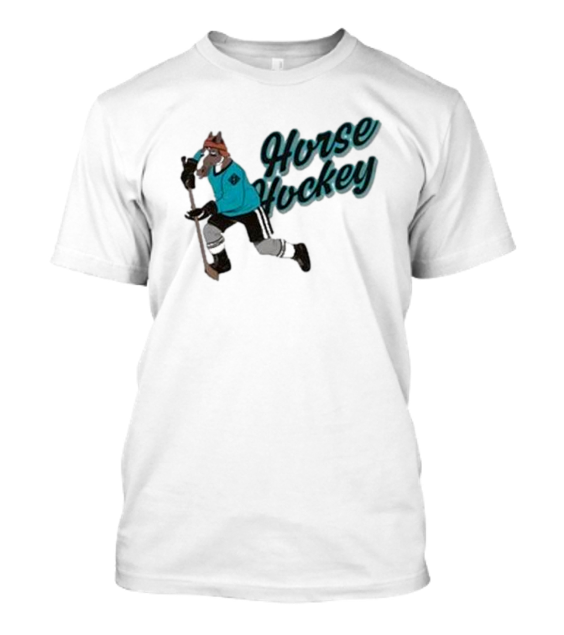 Horse Hockey Skating Horse Player In Teal Jersey T-Shirt