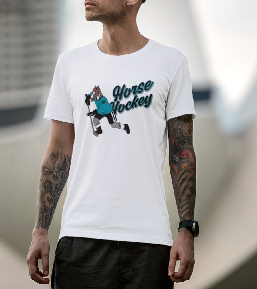 Horse Hockey Skating Horse Player In Teal Jersey T-Shirt