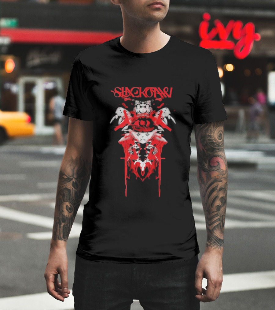 Slackjaw Band Hazard Skull And Red Splatter Symmetry T-Shirt