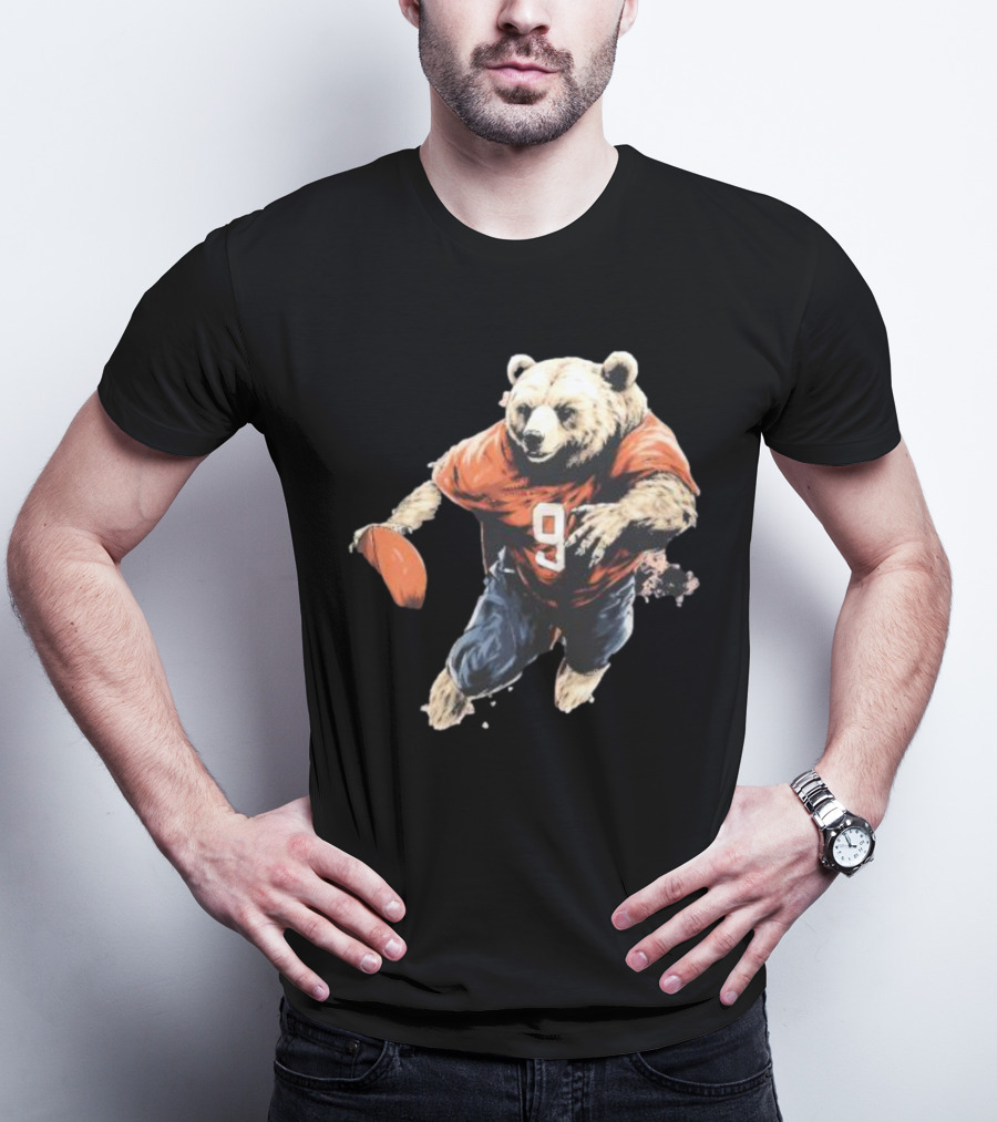 Brown Bear Number 9 Football Action T-Shirt