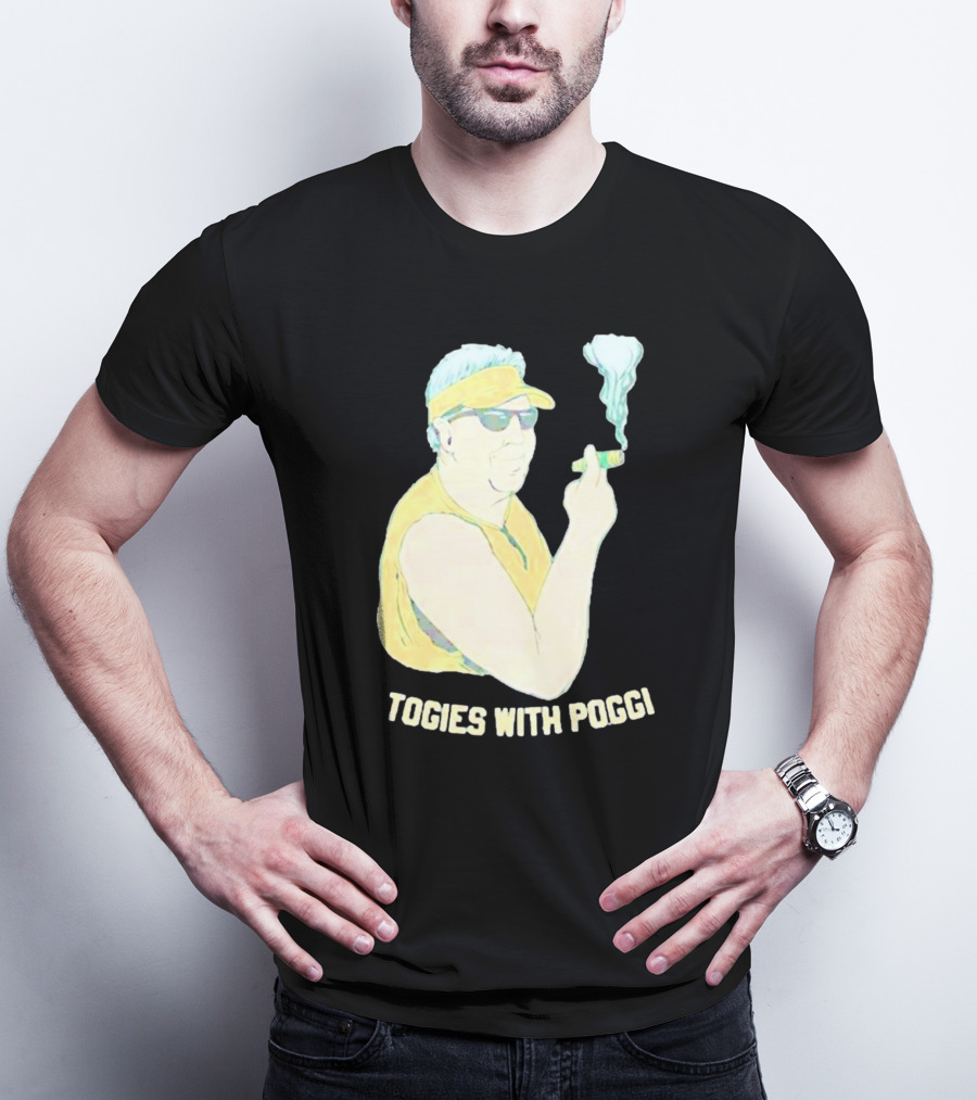 Stogies With Poggi Smoking Cigar Character In Sunglasses And Visor T-Shirt