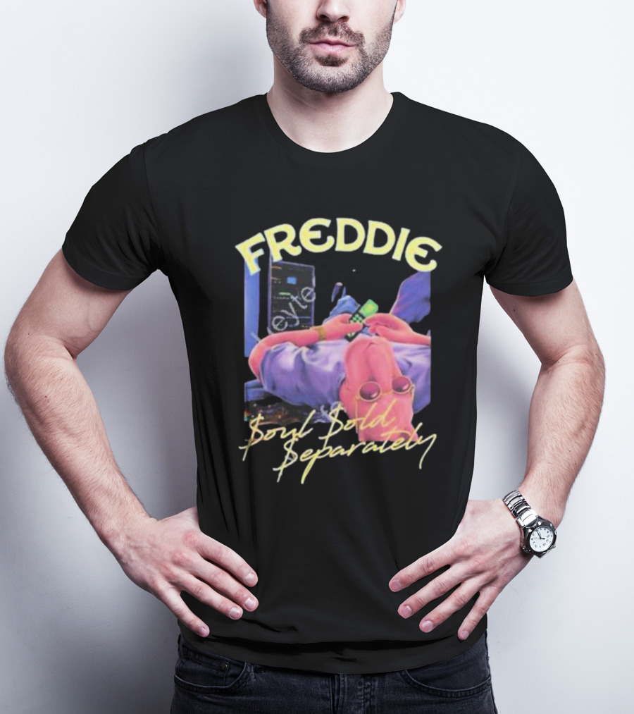 Freddie Soul Sold Separately Retro Style With Relaxed Figure Holding Phone T-Shirt