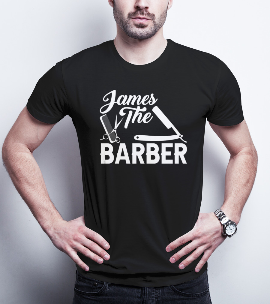 James The Barber Hairdresser Scissors Razor Comb Barbershop T-Shirt