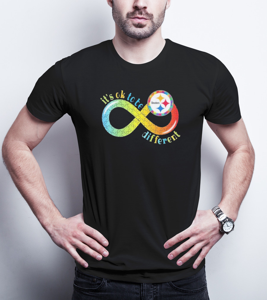 Pittsburgh Steelers Autism Awareness Infinity It's Ok To Be Different Puzzle T-Shirt