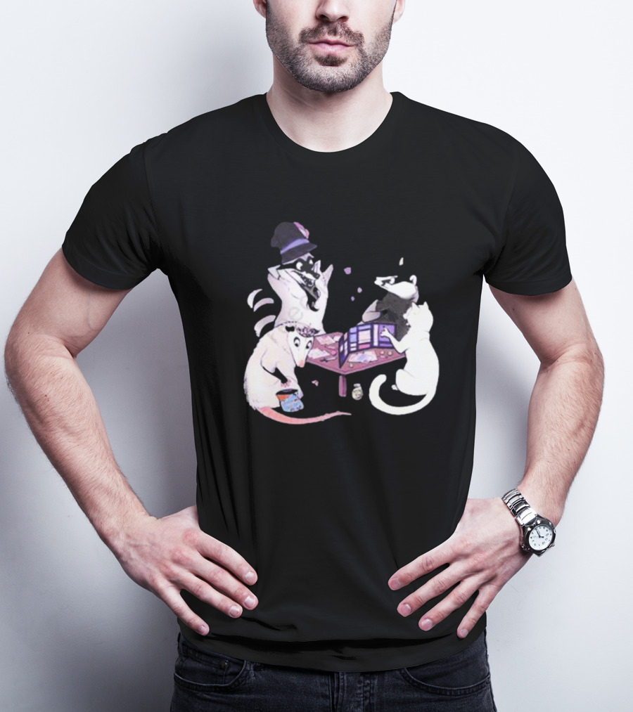 Game Night Raccoon Mouse Cat Tabletop Adventure T-Shirt