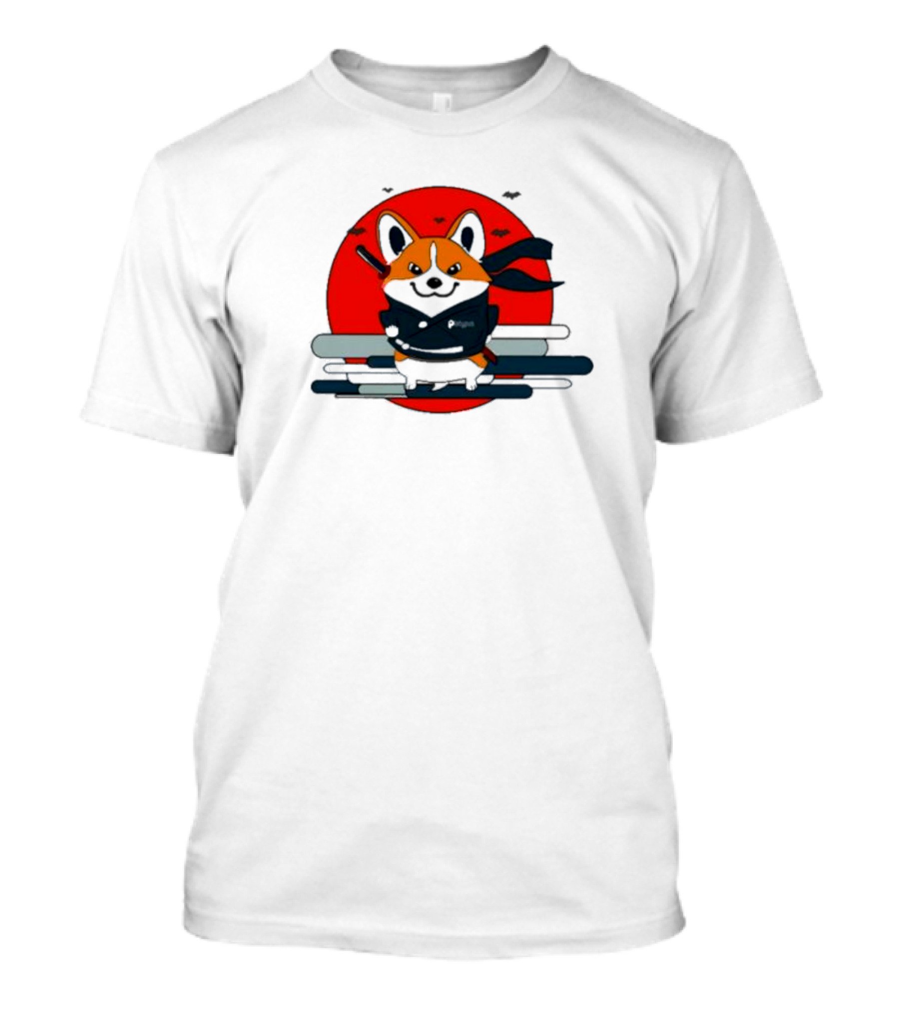 Ninja Corgi Red Sun With Bats T-Shirt