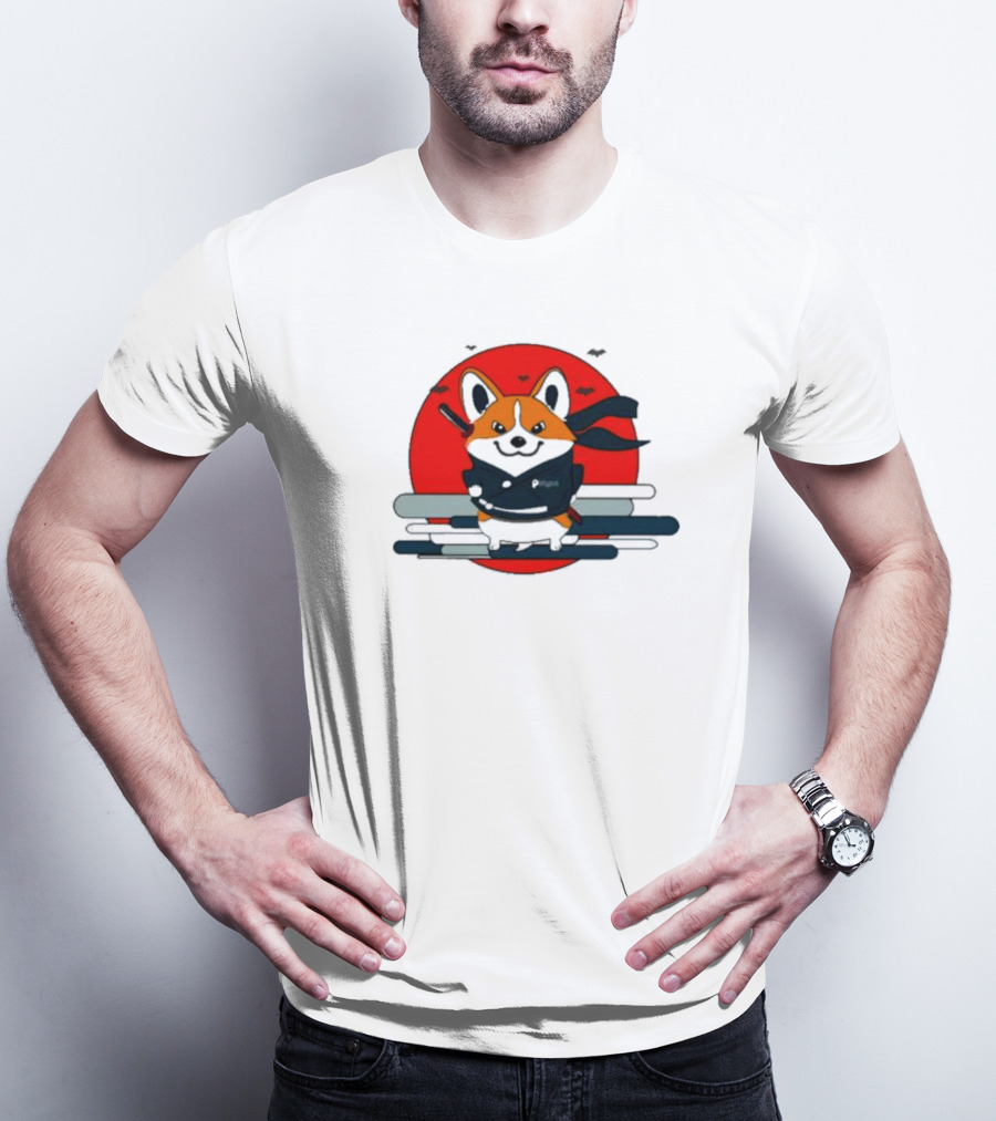 Ninja Corgi Red Sun With Bats T-Shirt