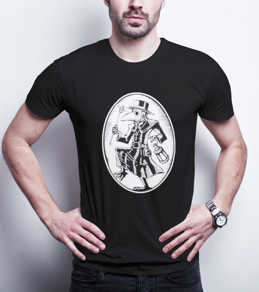 Queenkryptid Plague Doctor Holding Lantern In Oval Frame T-Shirt