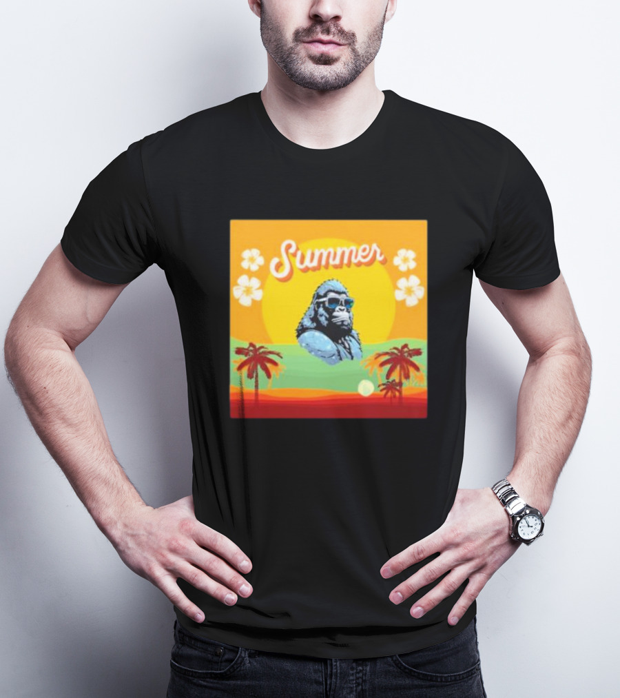 Summer Gorilla Beach Palm Trees Sun Vintage Retro T-Shirt
