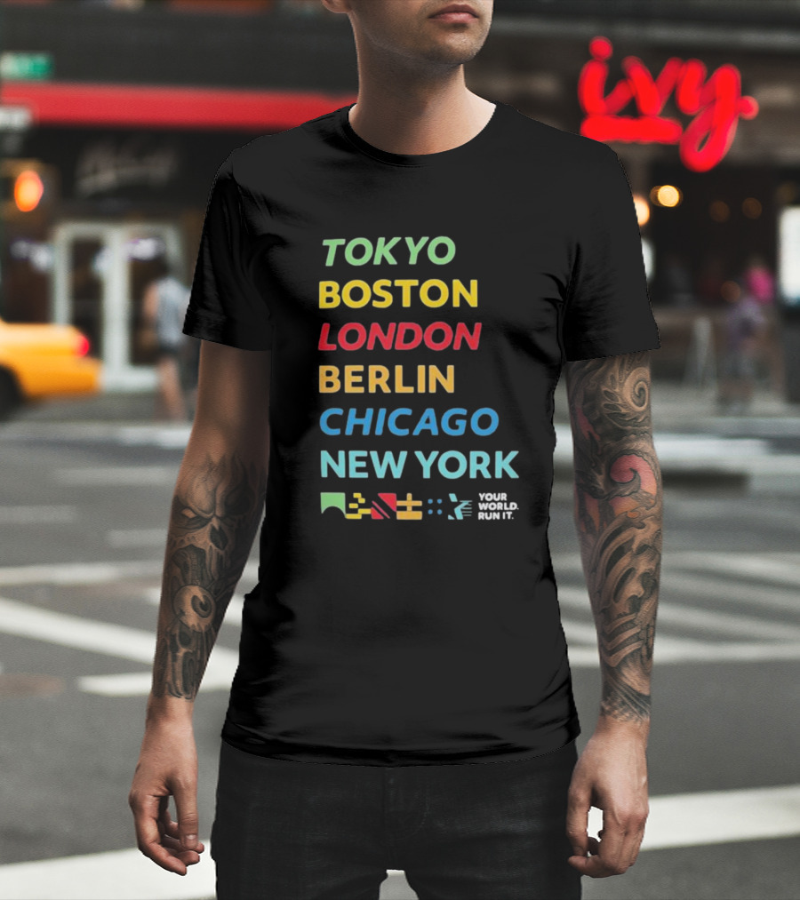 World Marathon Majors Tokyo Boston London Berlin Chicago New York Your World Run It Sportiqe Comfy Tri-blend T-Shirt