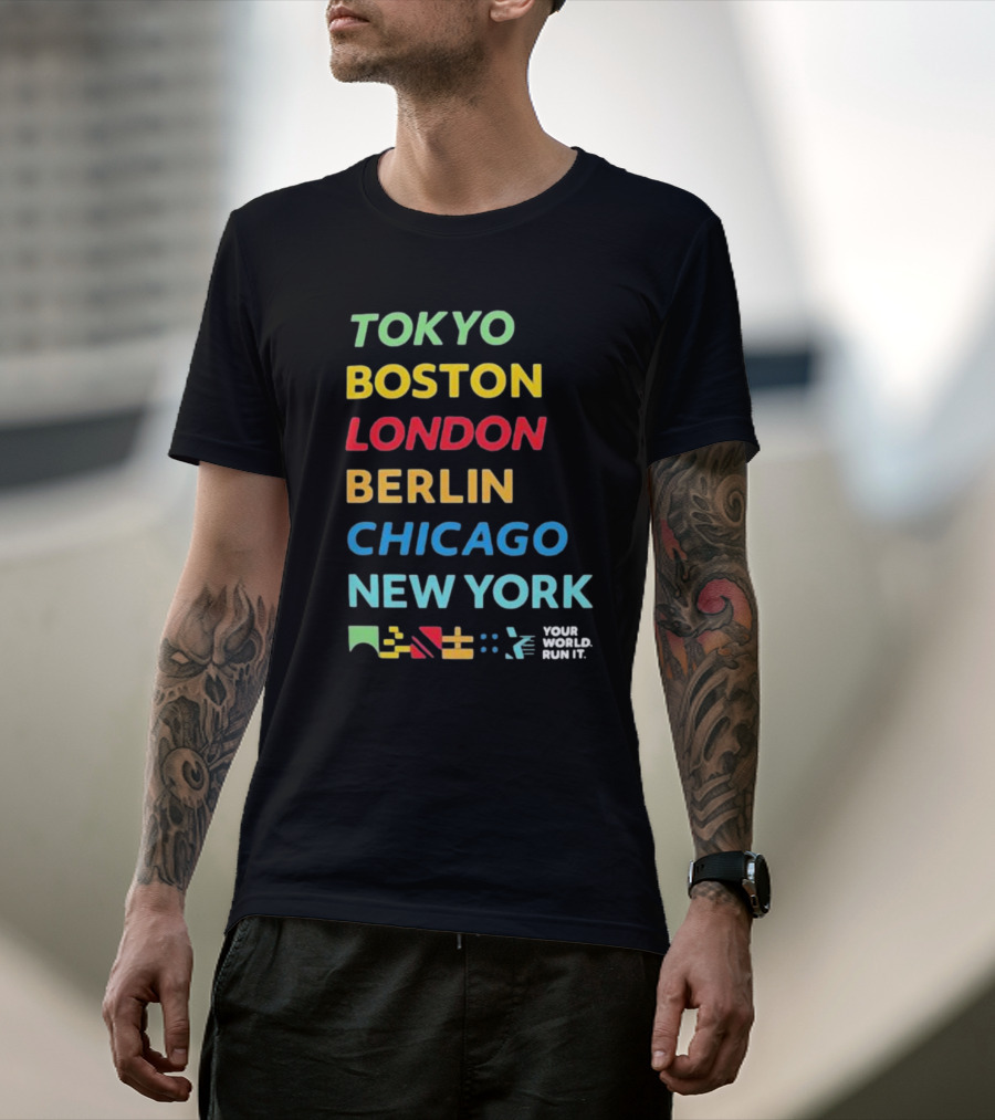 World Marathon Majors Tokyo Boston London Berlin Chicago New York Your World Run It Sportiqe Comfy Tri-blend T-Shirt