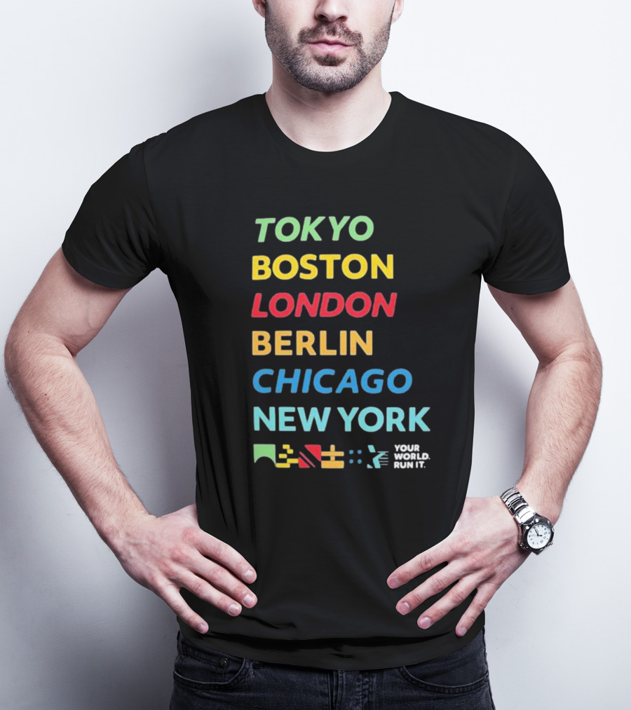 World Marathon Majors Tokyo Boston London Berlin Chicago New York Your World Run It Sportiqe Comfy Tri-blend T-Shirt