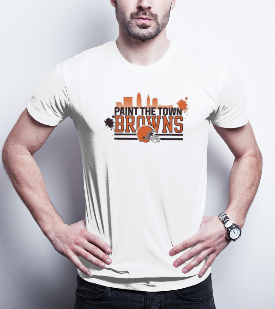 Paint The Town Cleveland Browns Football Browns Helmet Skyline T-Shirt
