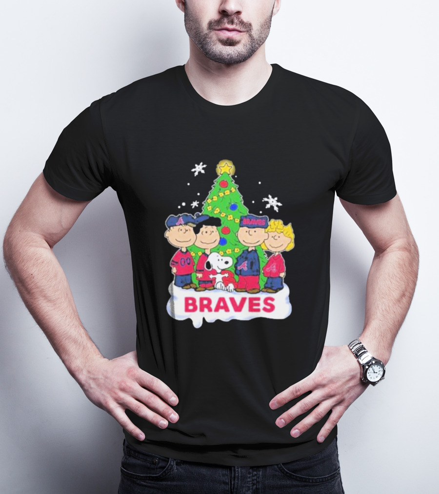 Braves Peanuts Snoopy Christmas Tree Charlie Brown Lucy Linus Woodstock T-Shirt