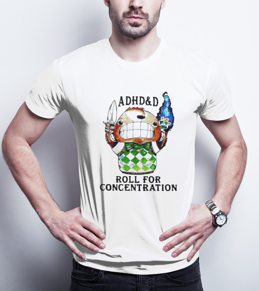 ADHD&D Roll For Concentration Knife Bear Green Vest Flame Cube T-Shirt