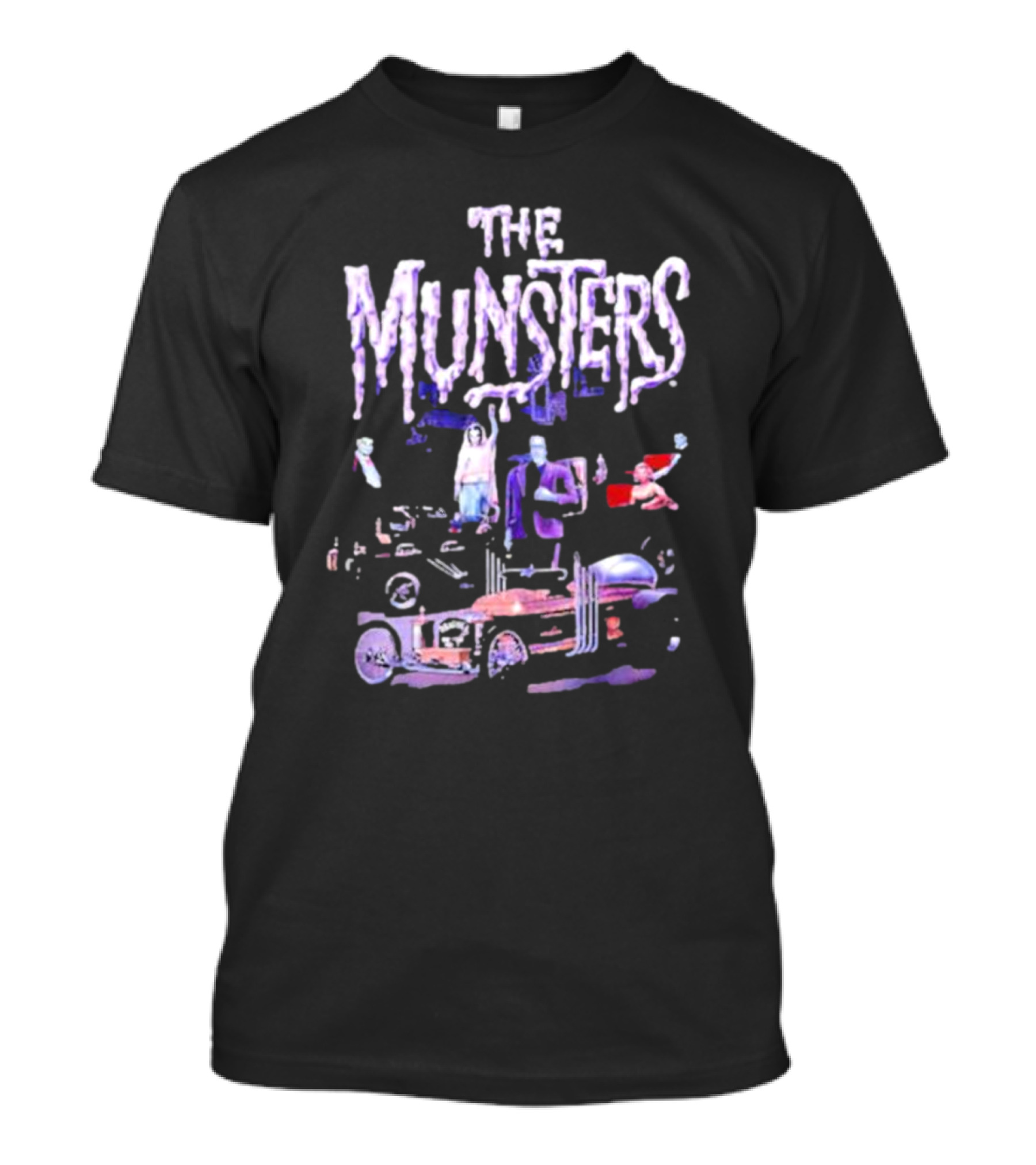 The Munsters Classic Characters With Hot Rod And Dragula Car Halloween T-Shirt