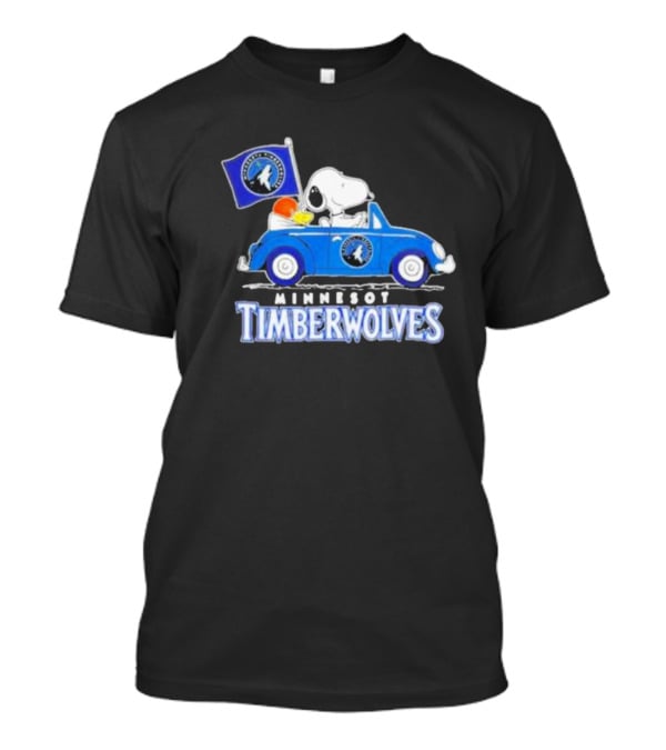 Minnesota Timberwolves Snoopy Dog Driving Blue Car Holding Basketball Flag T-Shirt