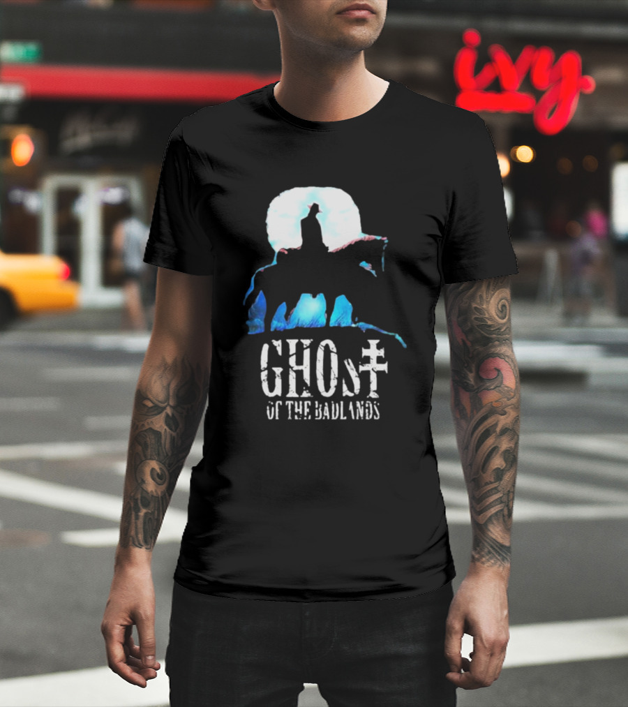 Ghost Of The Badlands Cowboy Silhouette Moonlit Horseback Scene T-Shirt