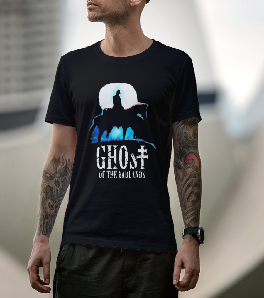Ghost Of The Badlands Cowboy Silhouette Moonlit Horseback Scene T-Shirt