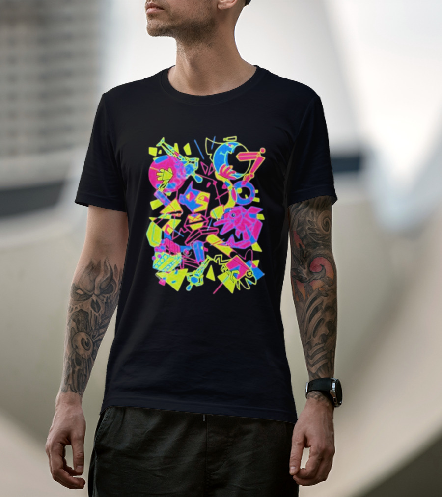 Ena What’s The Data Theta Neon Abstract Surrealism Geometric Shapes T-Shirt