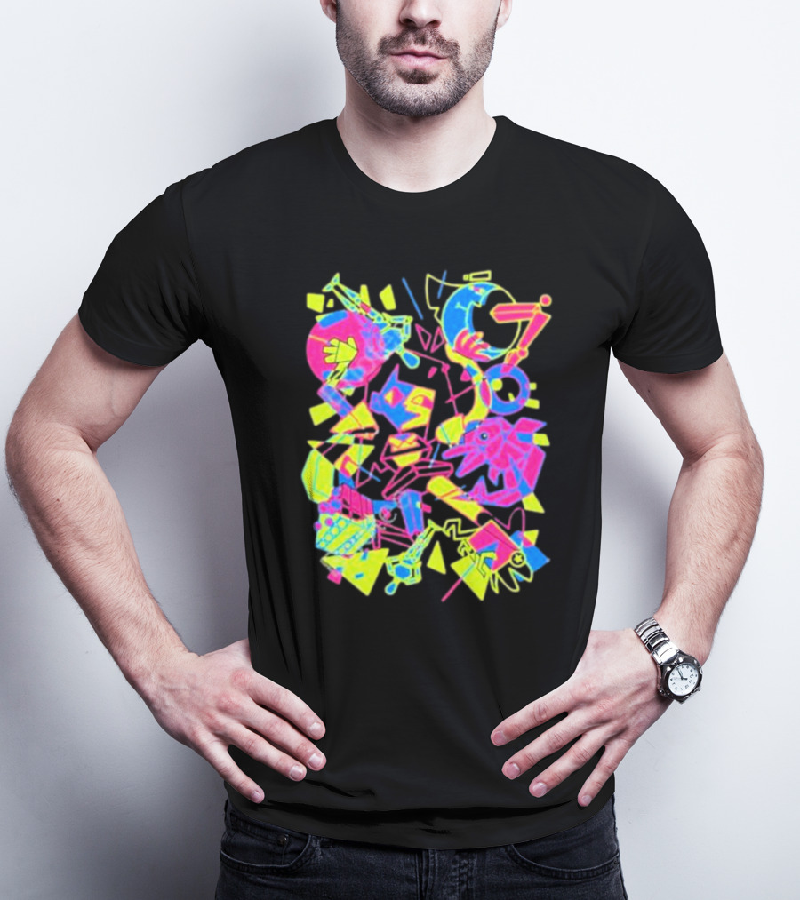 Ena What’s The Data Theta Neon Abstract Surrealism Geometric Shapes T-Shirt