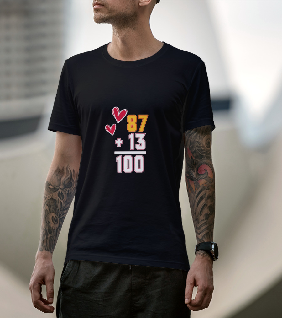87 + 13 = 100 Love Hearts T-Shirt