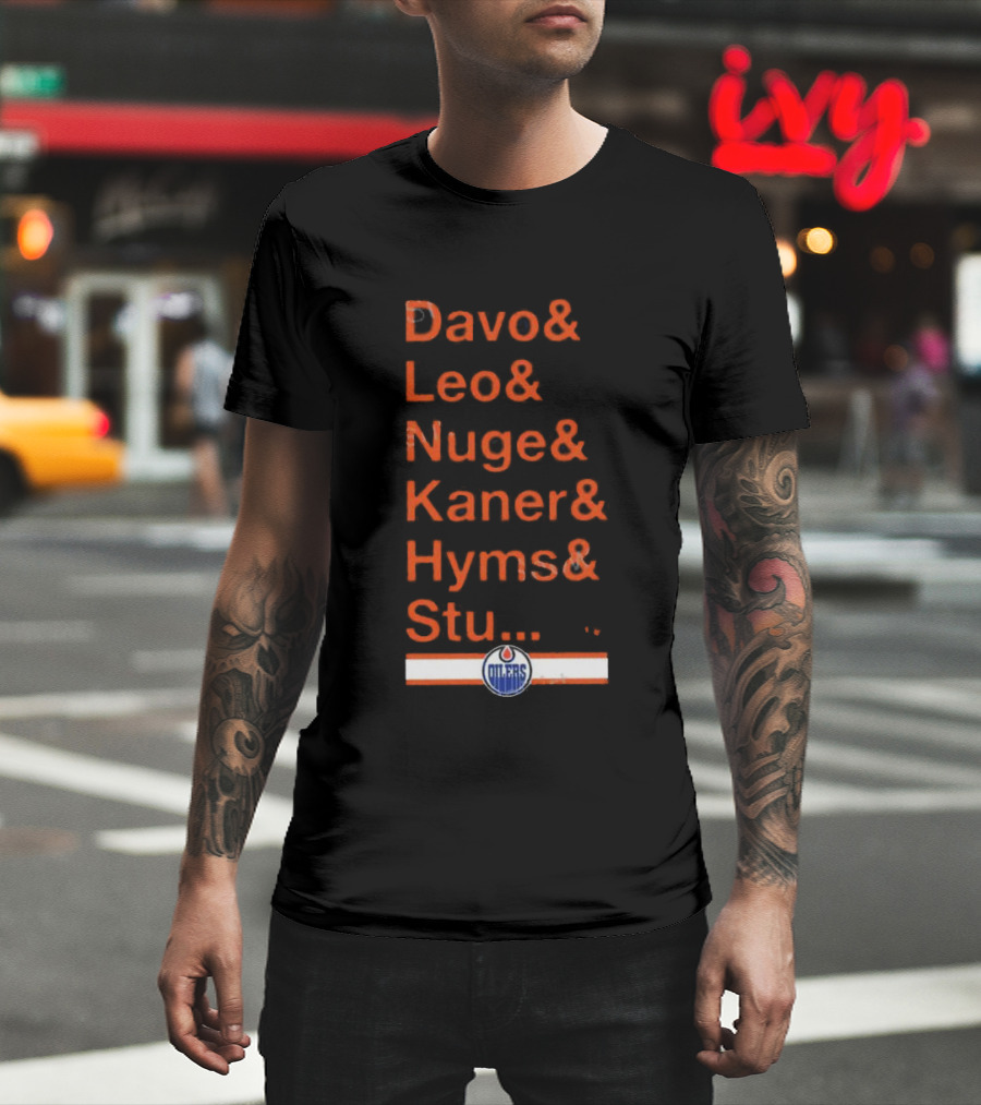 Davo Leo Nuge Kaner Hyms Stu Edmonton Oilers Logo Team Nickname Blue T-Shirt