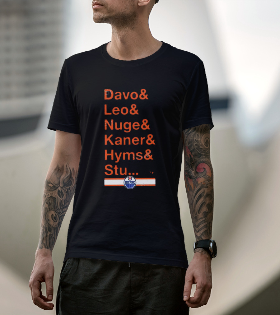 Davo Leo Nuge Kaner Hyms Stu Edmonton Oilers Logo Team Nickname Blue T-Shirt